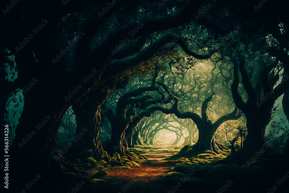 forest of oak trees with massive canopies Stock Illustration | Adobe Stock