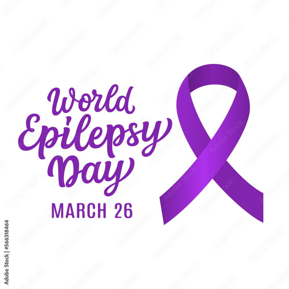 World epilepsy day, march 26, hand lettering text with purple ribbon ...