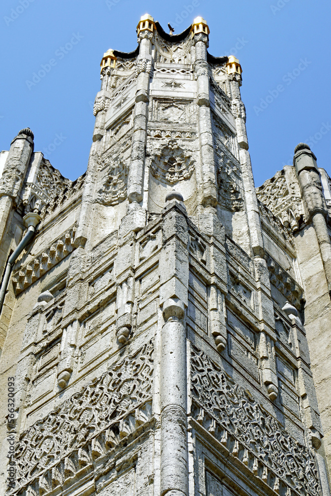 Decorative turret on the facade of the Pertevniyal Valide Sultan mosque - sights of Istanbul ...