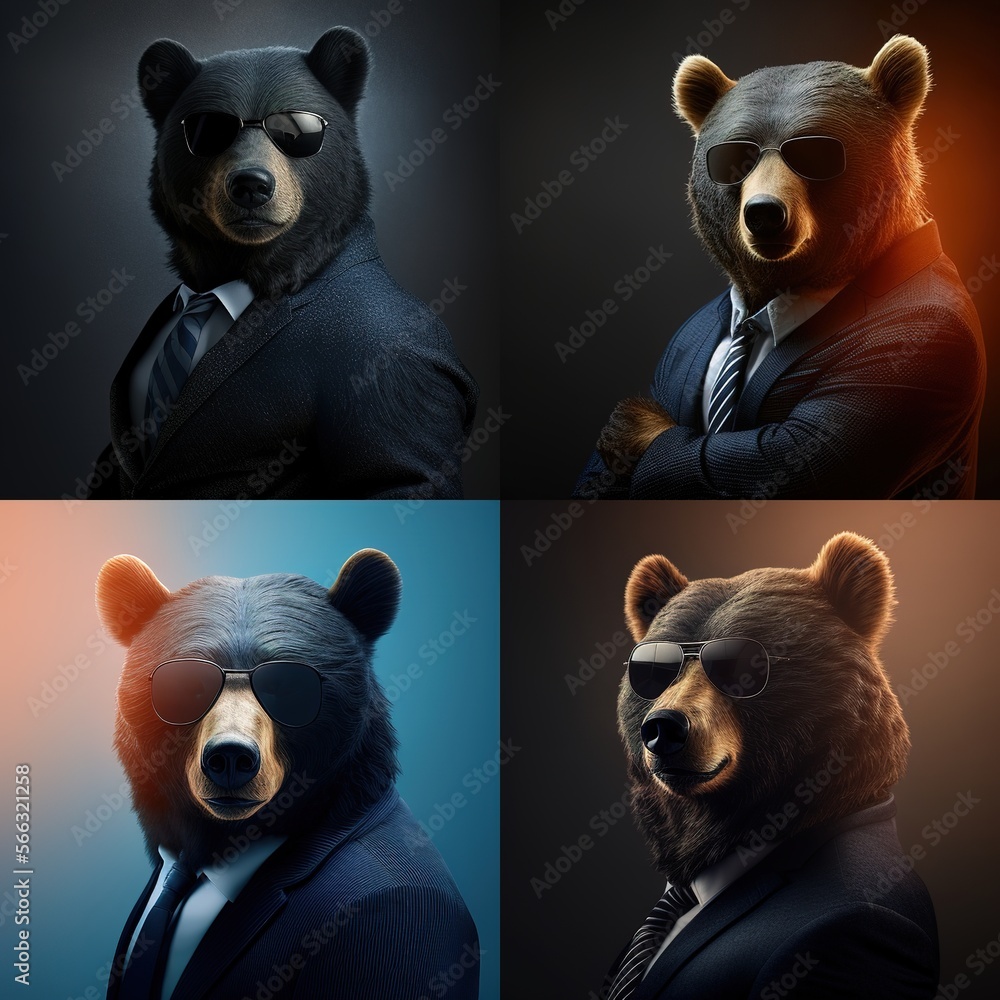 Illustration of black bear photography in a suit as mascot fun human ...