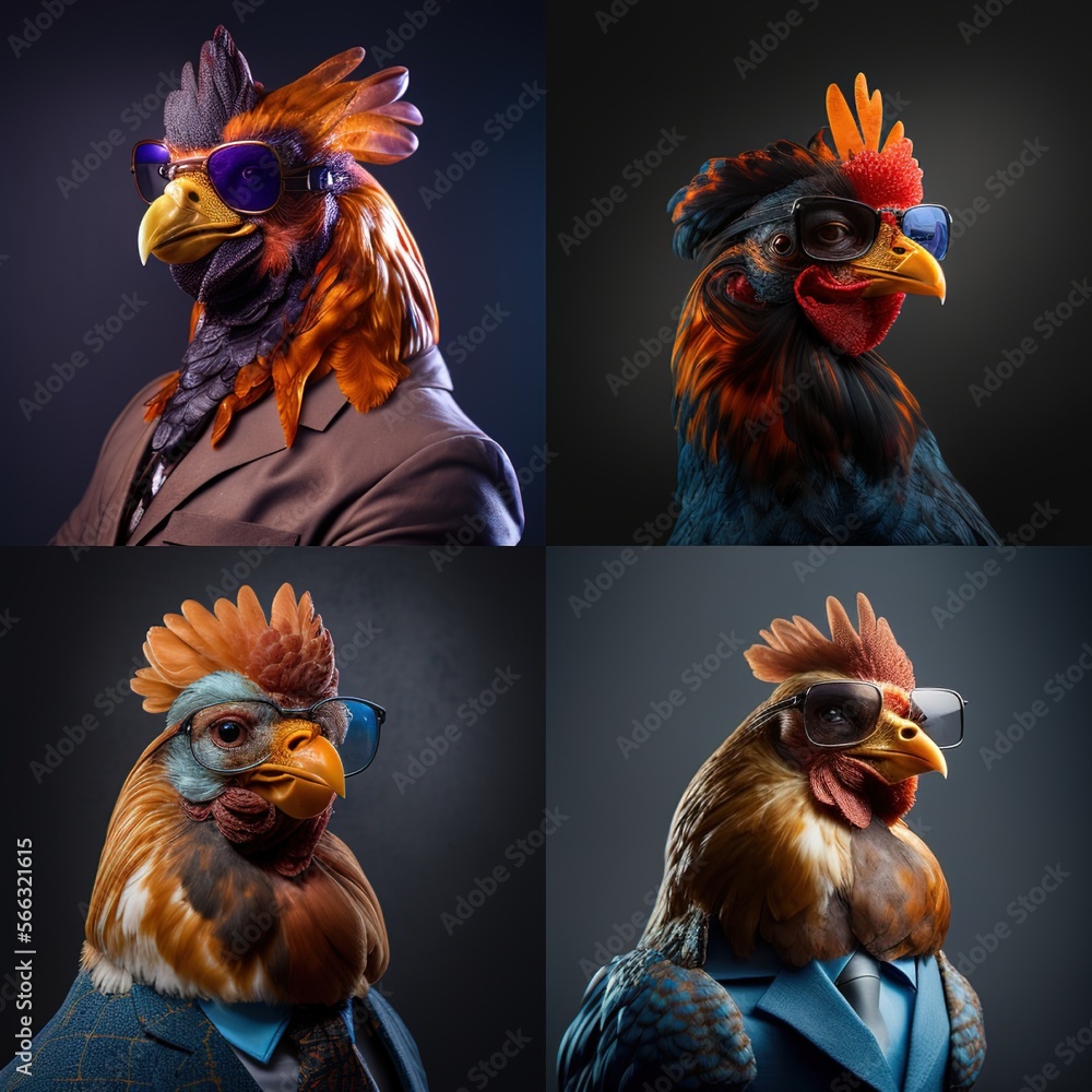 Illustration of chicken photography in a suit as mascot character ...