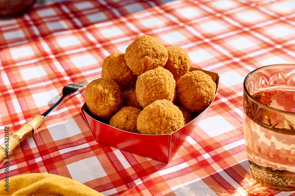 Typical Sicilian street food arancini (deep fried rice balls with meat ...