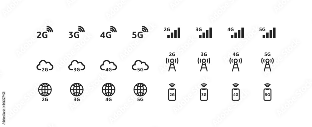 Phone network icon set. 2g, 3g, 4g, 5g. Vector EPS 10 Stock Vector ...