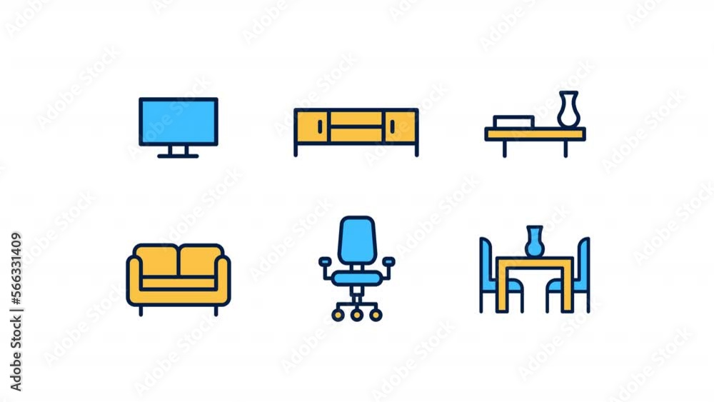 Video „Animated homeware color icon. Living room furniture. Dining room ...