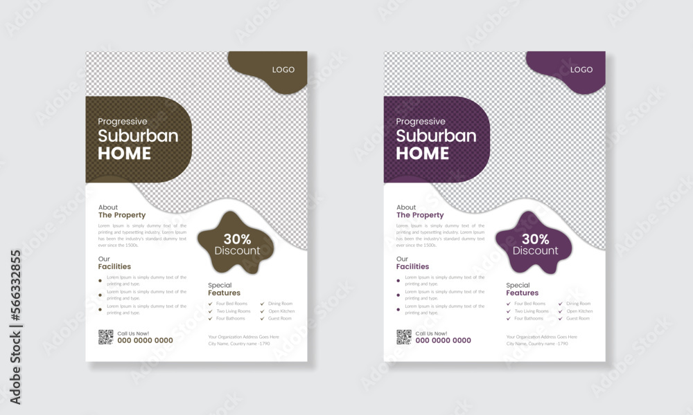 real estate flyer layout with two color variations, Fully editable, you ...