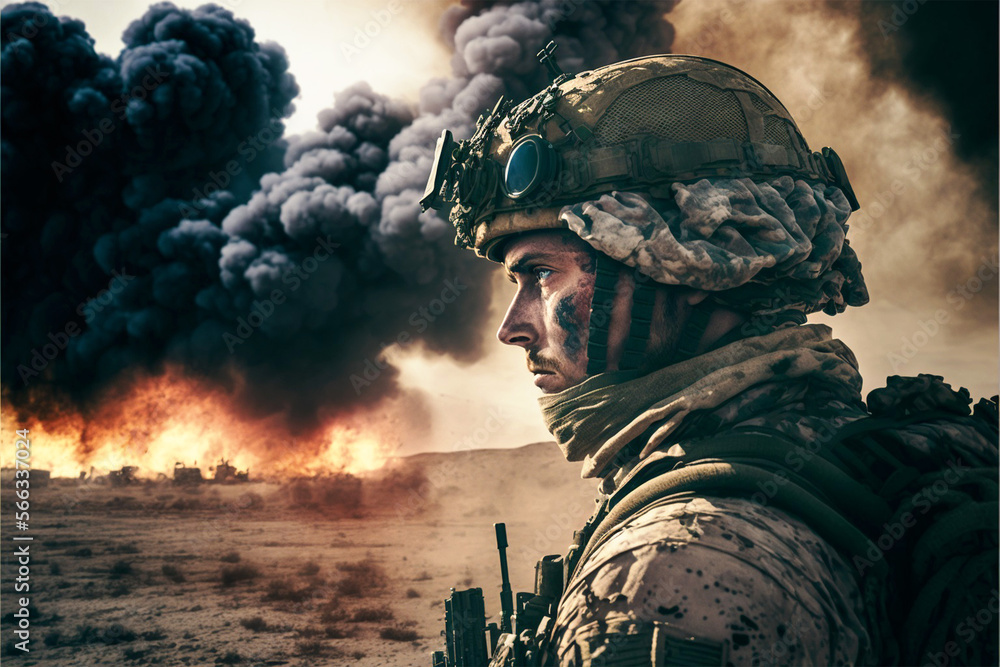 military special forces soldiers crosses destroyed warzone through fire ...