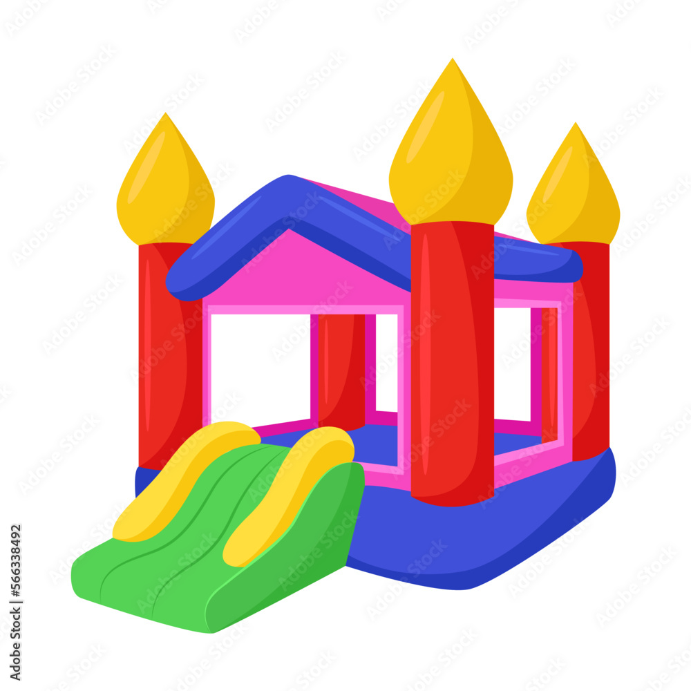 Cartoon inflatable bouncy castle for kids. Vector drawing of inflated ...