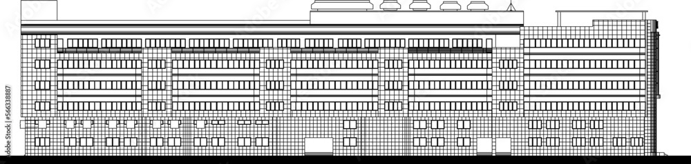 Vector sketch illustration of modern minimalist big factory building ...
