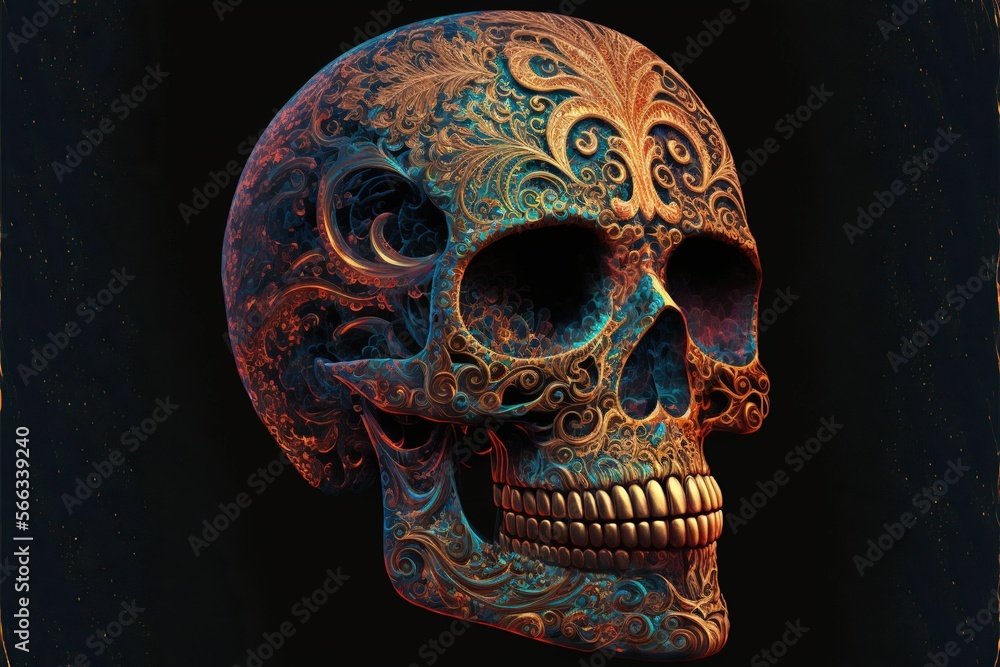Human skull in batik style, concept of Cultural Fusion and Textile Art ...
