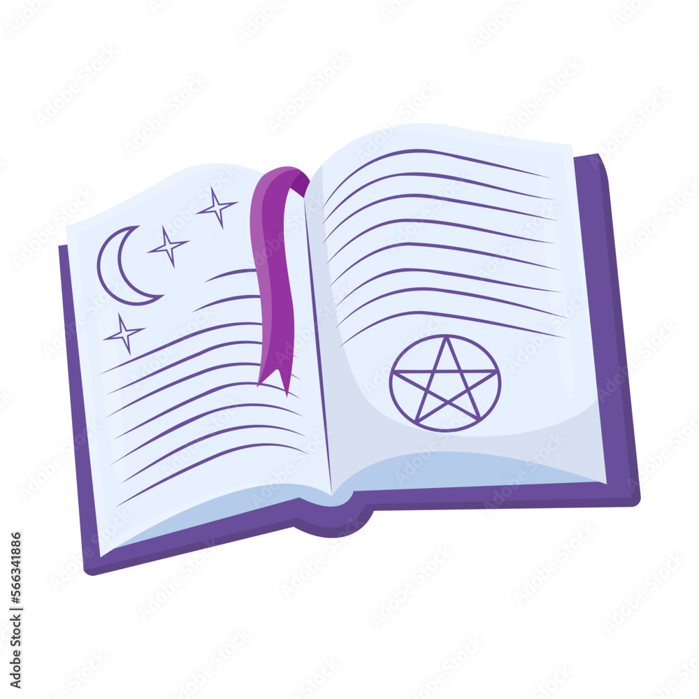 Open magic book with secret signs sticker vector illustration. Cartoon ...