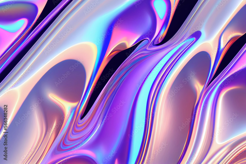 Iridescent liquid metal surface with ripples. 3d illustration. Abstract ...