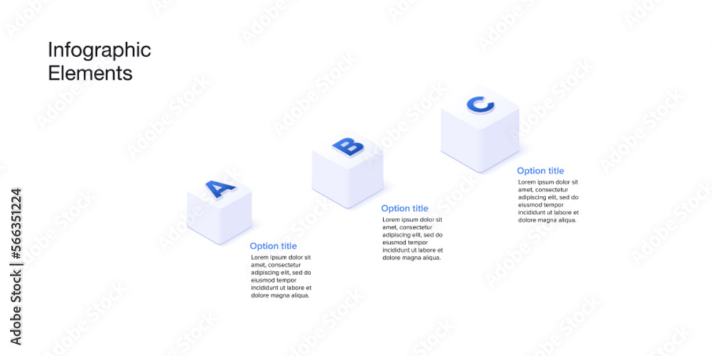 Business process chart infographics with 3 step cubes. Cubic corporate ...