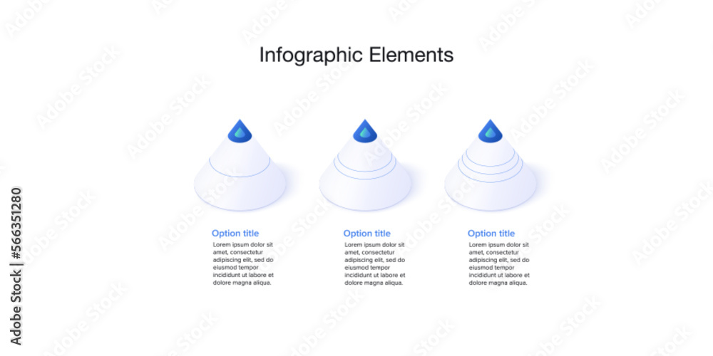 Business process chart infographics with 3 step cones. Cubic corporate ...