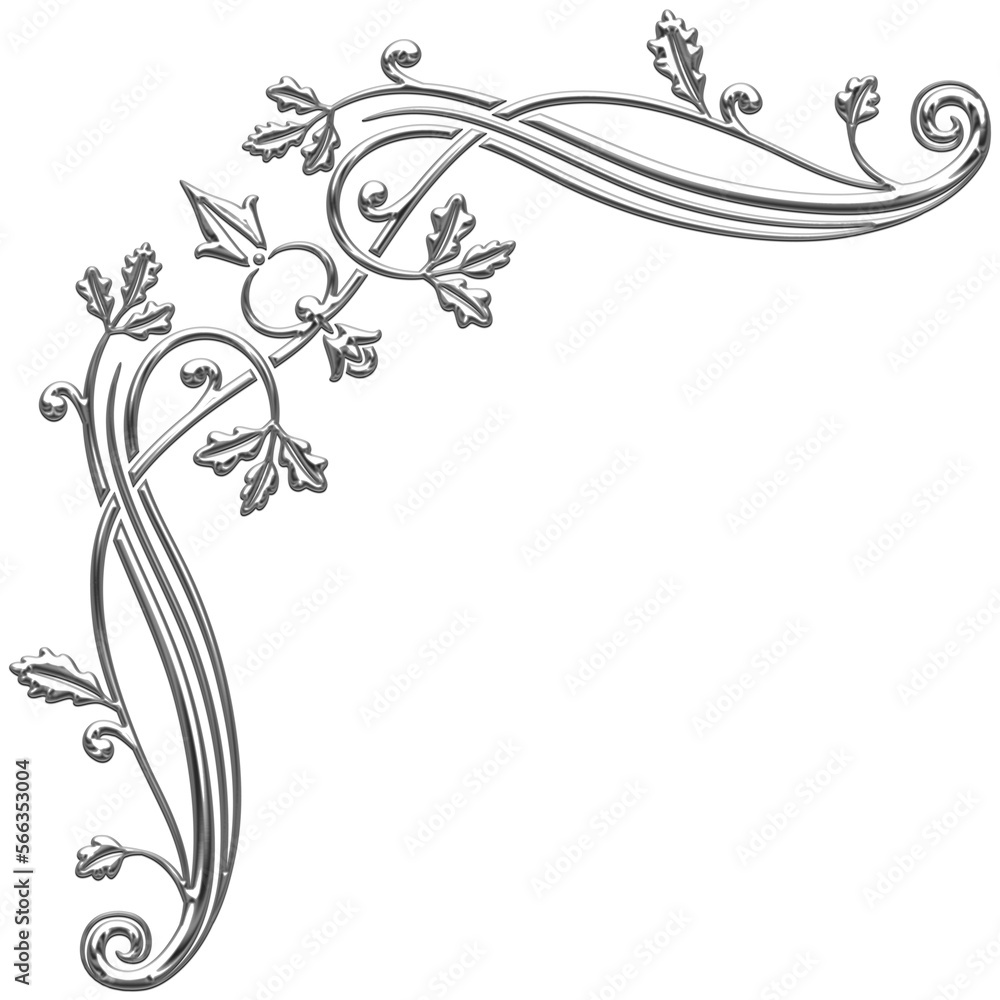 Art Deco style silver corner with oak branches. Art Deco style vector ...