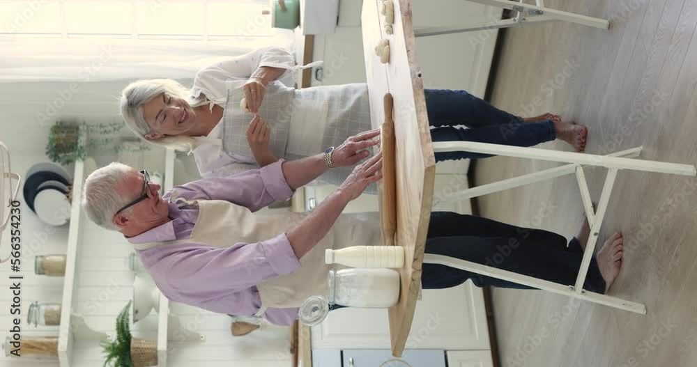 Positive multi generational family cooking together in cozy domestic ...