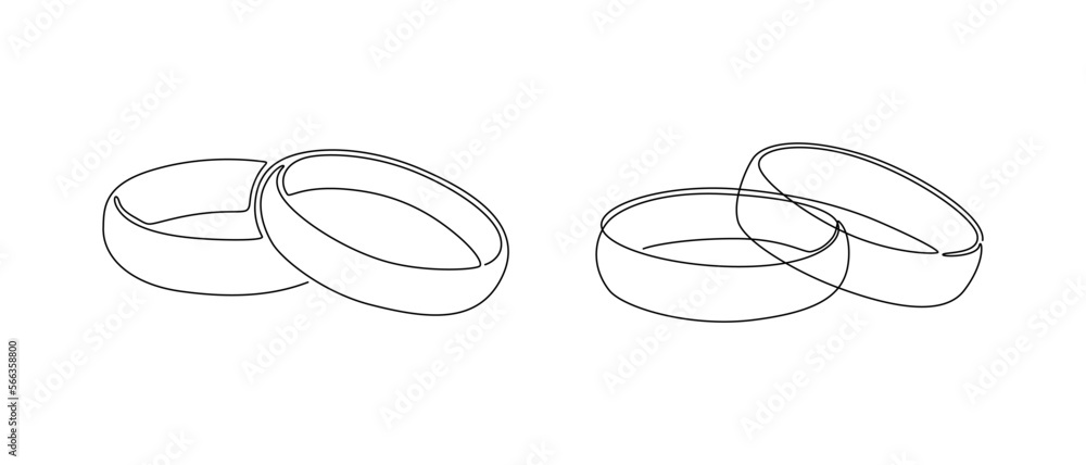 One continuous line drawing of Wedding rings. Romantic elegance concept ...