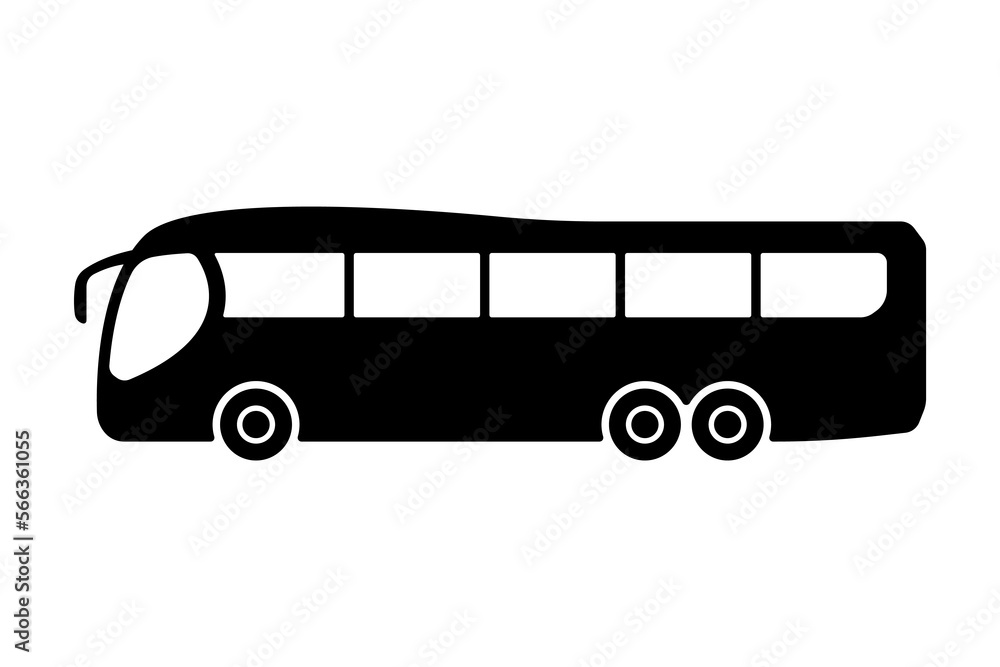 Big passenger tourist bus icon. Black silhouette. Side view. Vector ...