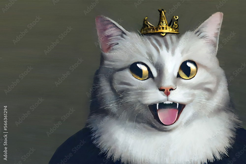 cute cat king in royal suit portrait isolated on solid background in ...