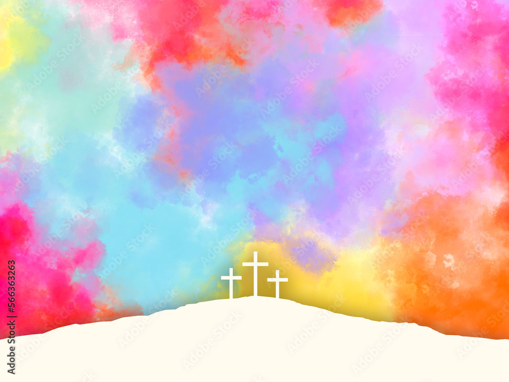 Illustrazione Stock Christian Easter background with three crosses on ...