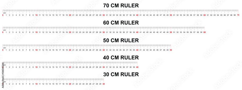 Vector ruler scale with numbers set. Horizontal measuring chart with 70 ...