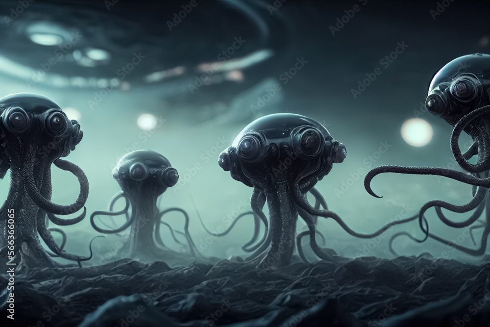 Futuristic aliens with tentacles. Illustration of science fiction space ...