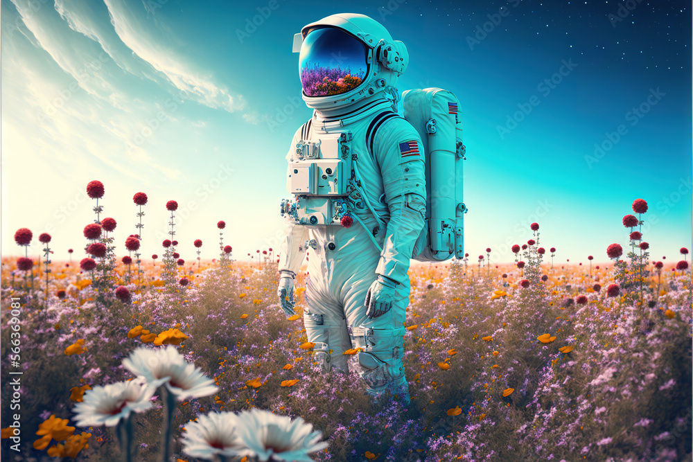 Astronaut standing in a flower field - Flower field series - Astronaut ...