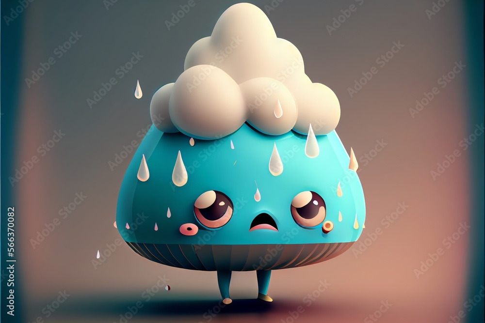 Cute Cartoon Rain Cloud Character. Generative AI Stock Illustration ...
