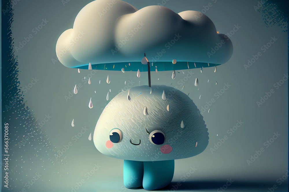Cute Cartoon Rain Cloud Character. Generative AI Stock Illustration ...