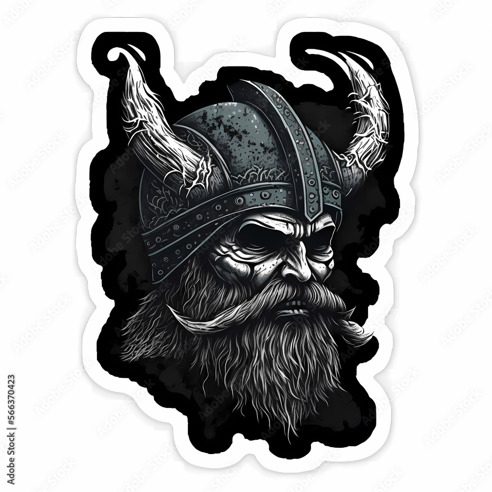 Viking vintage sticker. Design for t-shirt, logo, web, banner. Portrait ...