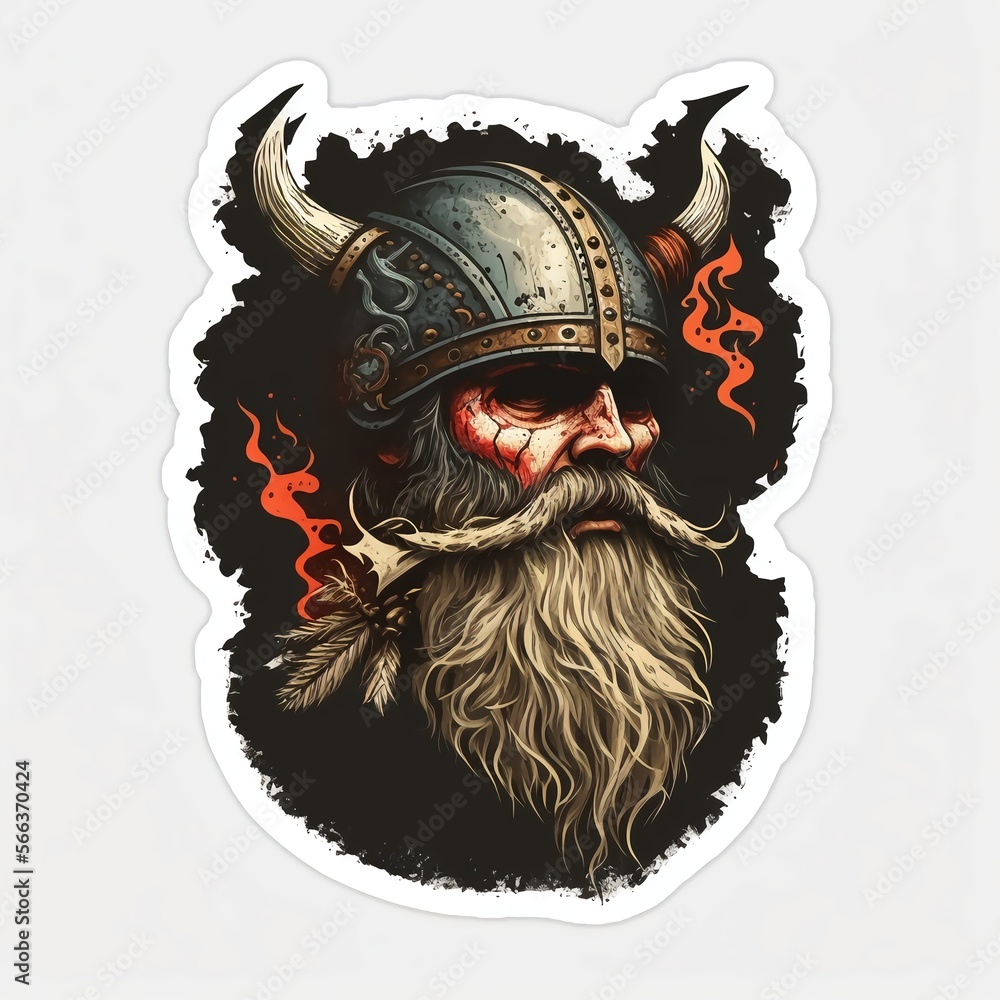 Viking vintage sticker. Design for t-shirt, logo, web, banner. Portrait ...
