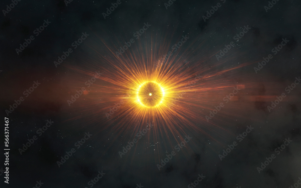 3D illustration of Collapse of the star. Supernova explosion. Big bang ...