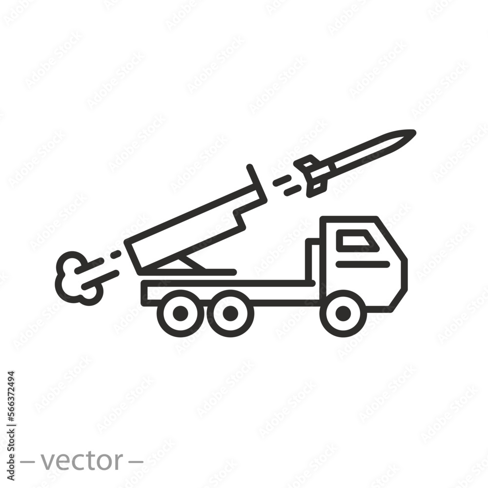 mobility artillery icon, rocket launcher system, thin line symbol on ...