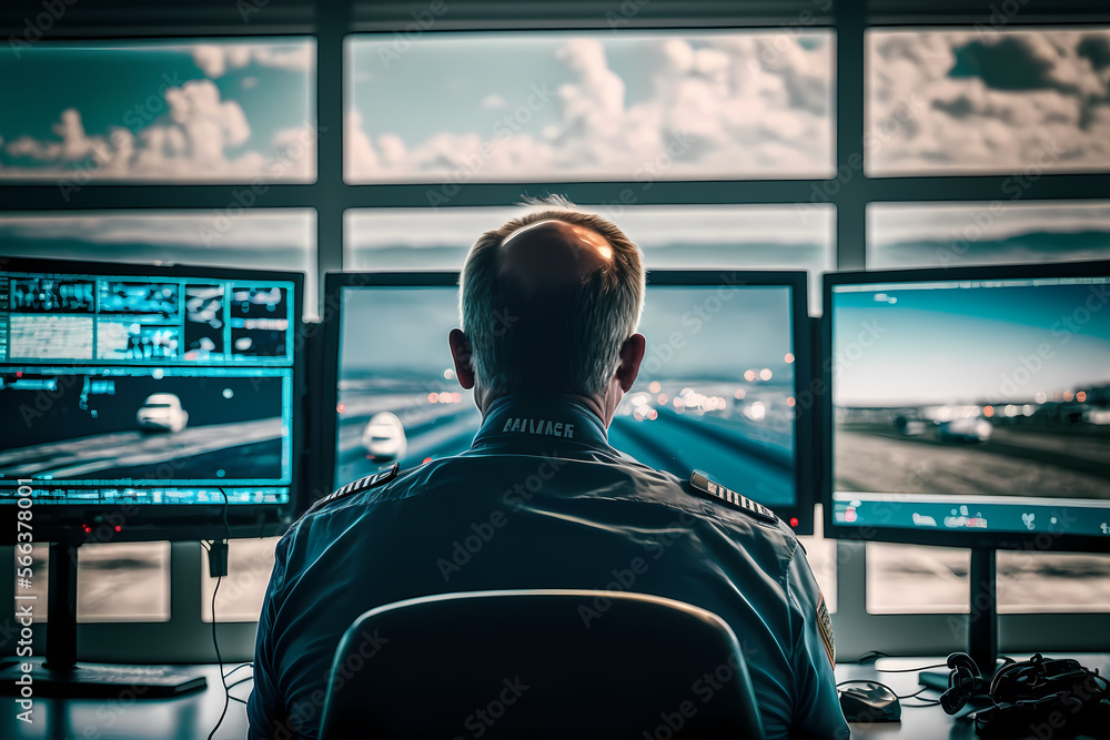 Security guard monitoring Computer Screen with CCTV cameras indoors ...