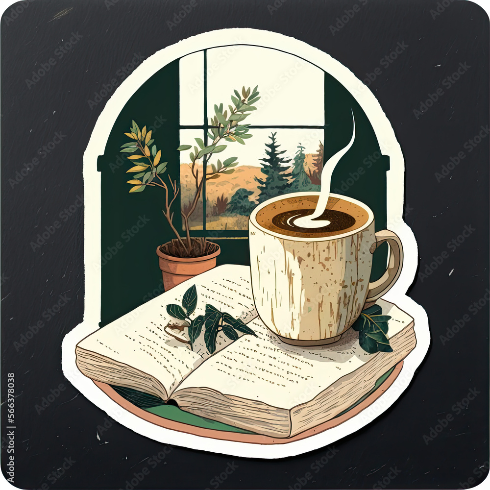 Cottagecore Coffee and Books as a Sticker, AI assisted finalized in ...