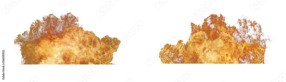 Set of Fireball explosion with sparks and smoke on transparent ...