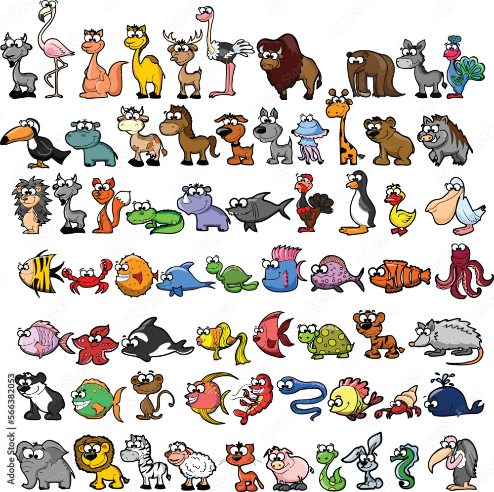 Cute animals collection: farm animals, wild animals, sea animals ...