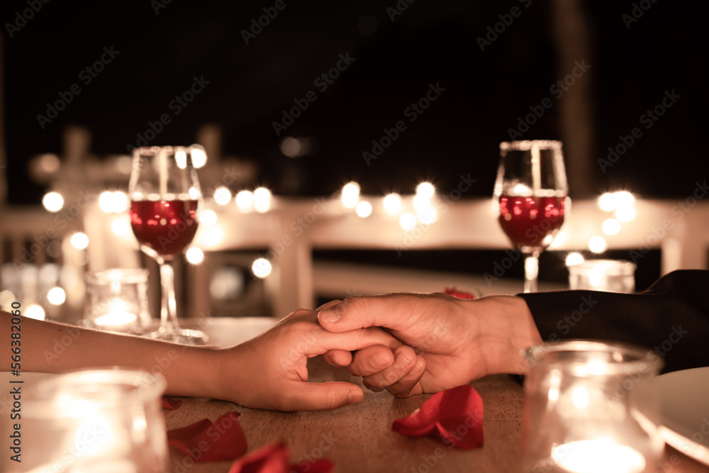 Romantic candlelight dinner table setup for couple with beautiful light ...