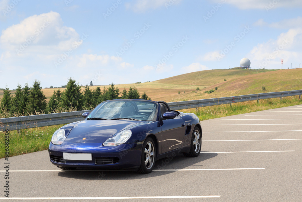 Gersfeld, Germany - July 23, 2021: Blue roadster Porsche Boxster 986 ...