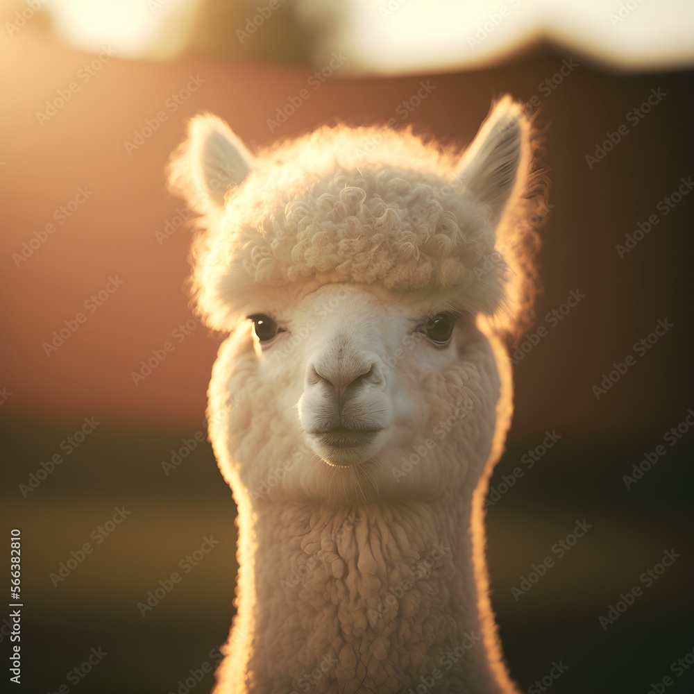 fluffy baby alpaca hyper realistic photograph summer dramatic light ...