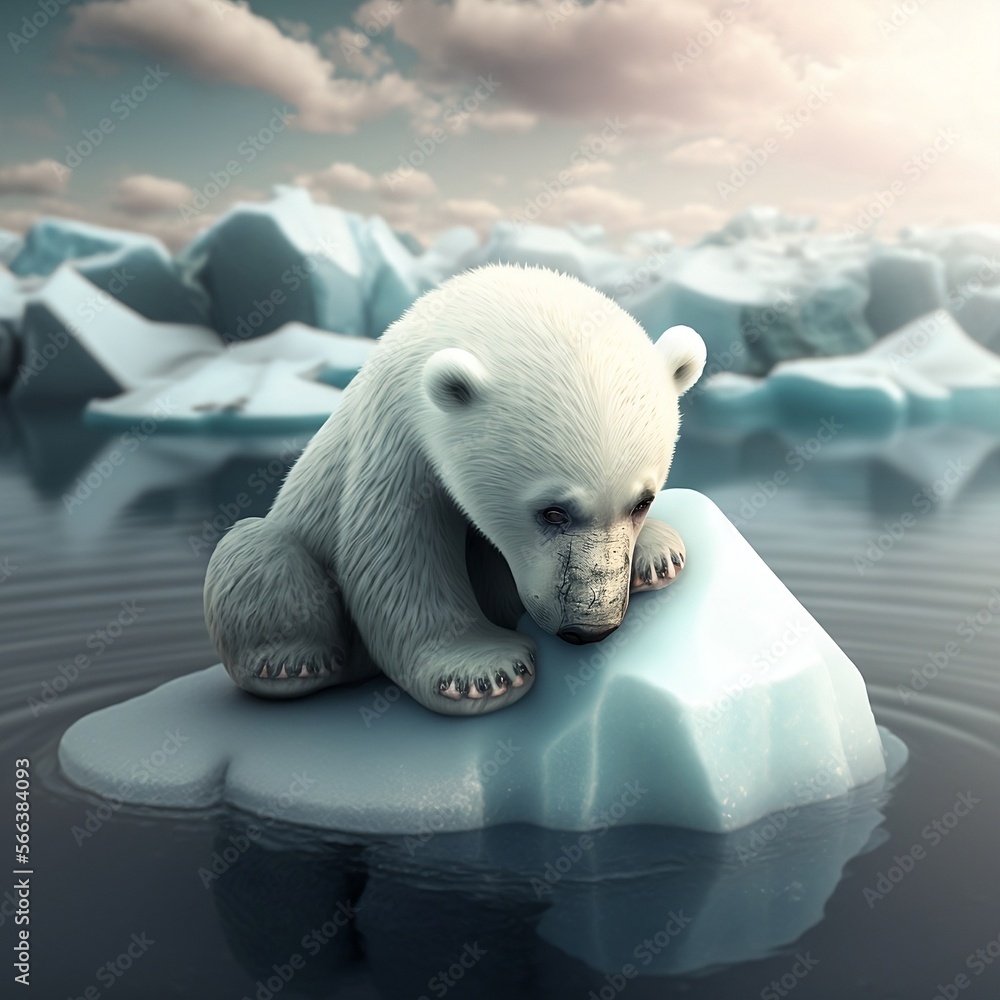 Heartbreaking Baby Polar Bear on a Melting Ice Cap symbolising Global ...