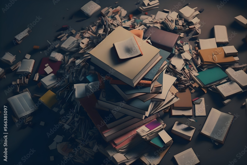 cinematic background with stacks of books in the center, modern design ...