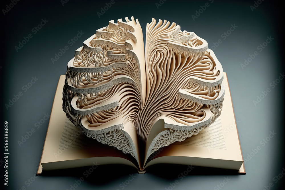 Book pages forming brain shape showing the power of learning and how ...