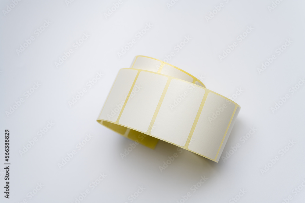Rolls of white labels isolated. Labels for direct thermal or thermal ...