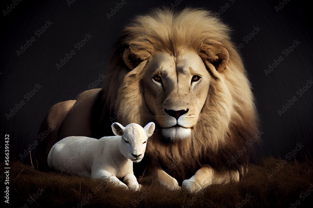 Lion and Lamb. generative AI Stock Illustration | Adobe Stock
