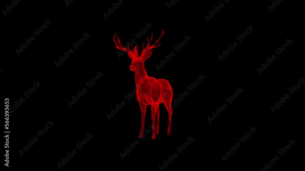 3d Deer Rotates On Black Background Object Dissolved Red Flickering Particles 60 Fps Science