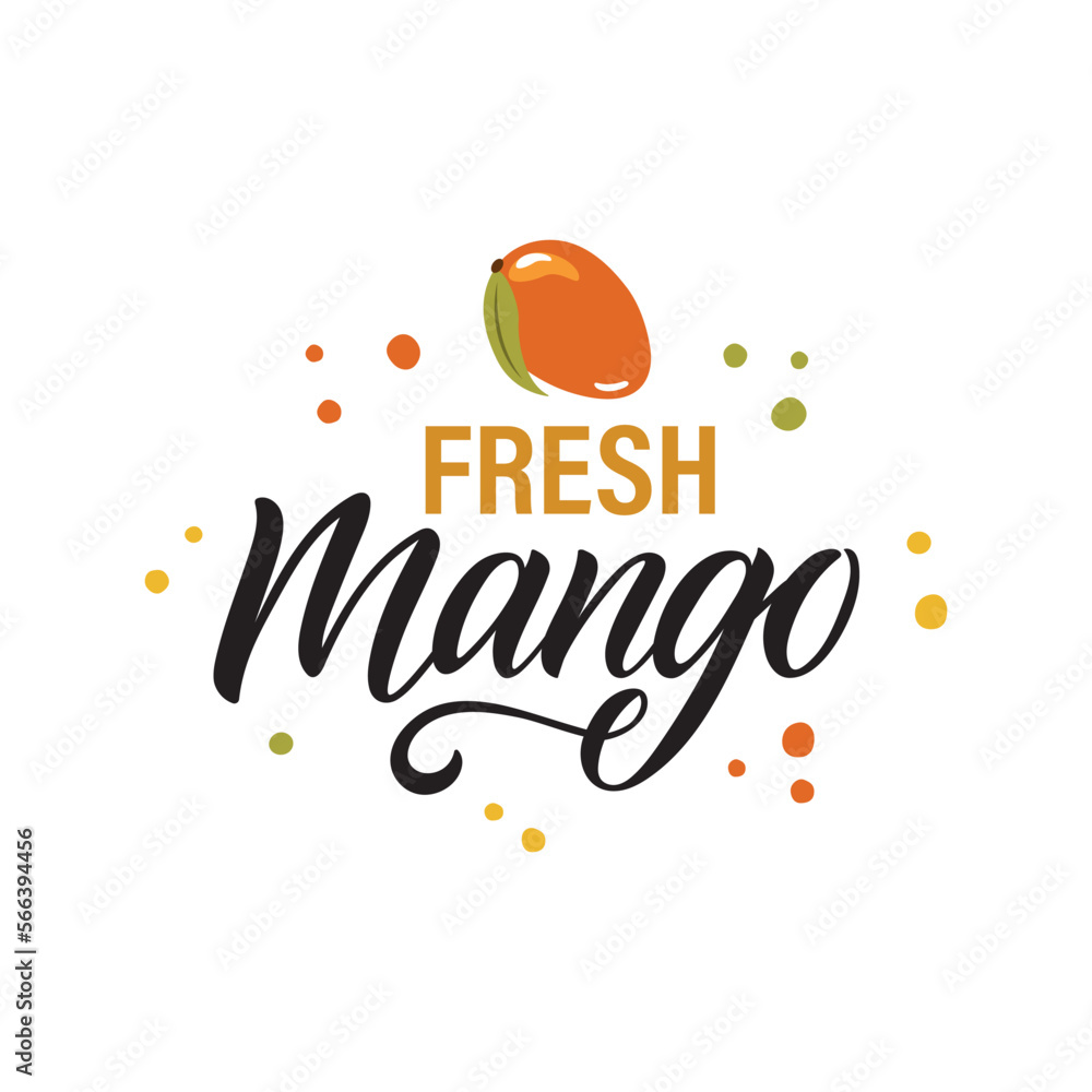 Mango logo. Handwritten text and mango fruit illustration for banner ...