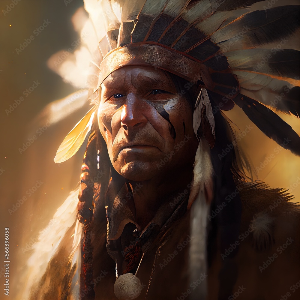 Portrait of a fictional Indian shaman from the Comanche Indian tribe ...