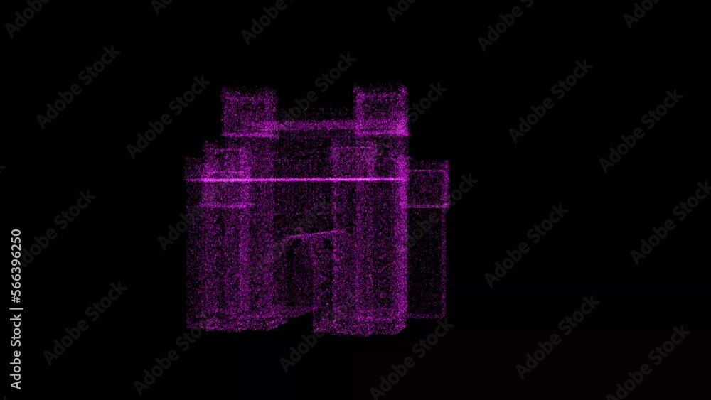 3D fairytale castle rotates on black background. Object consisting of ...