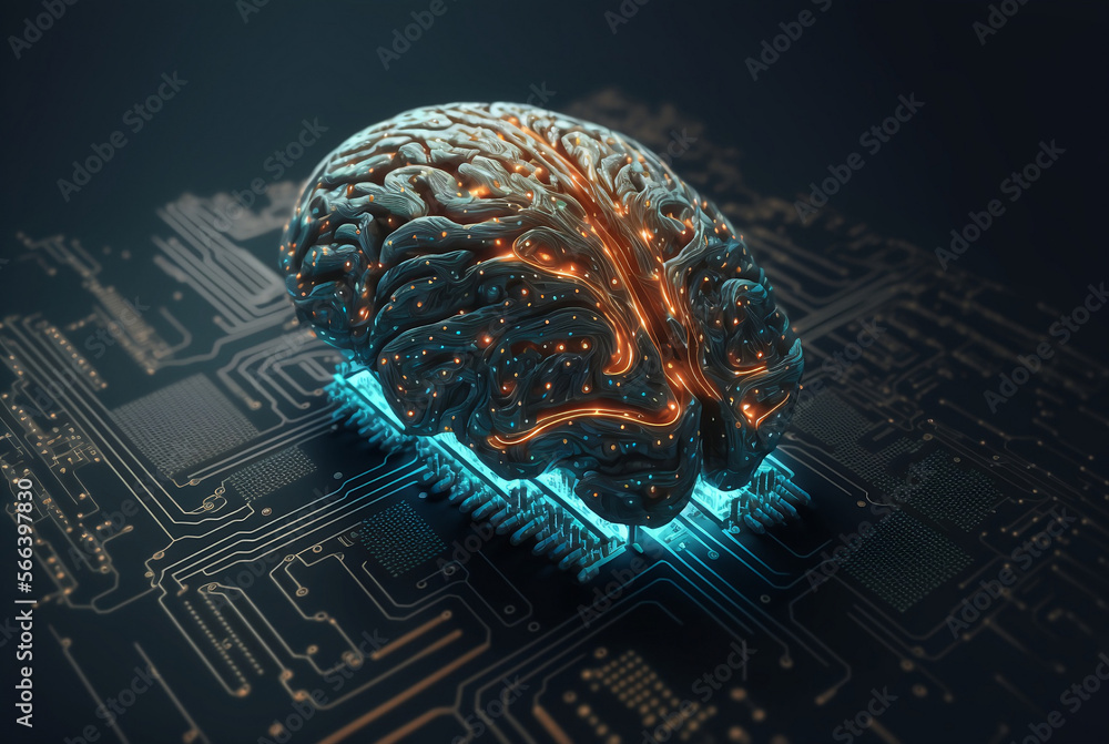 Brain with circuit board - Tech Stock Illustration | Adobe Stock