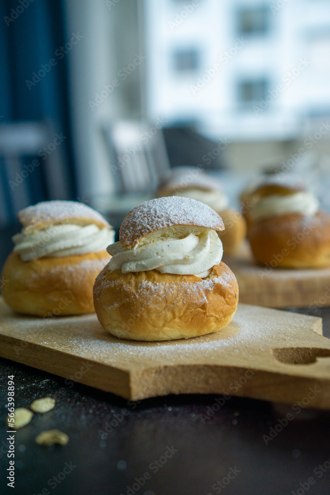 Swedish Semla. A traditional scandinavian cream filled cardamom bun ...